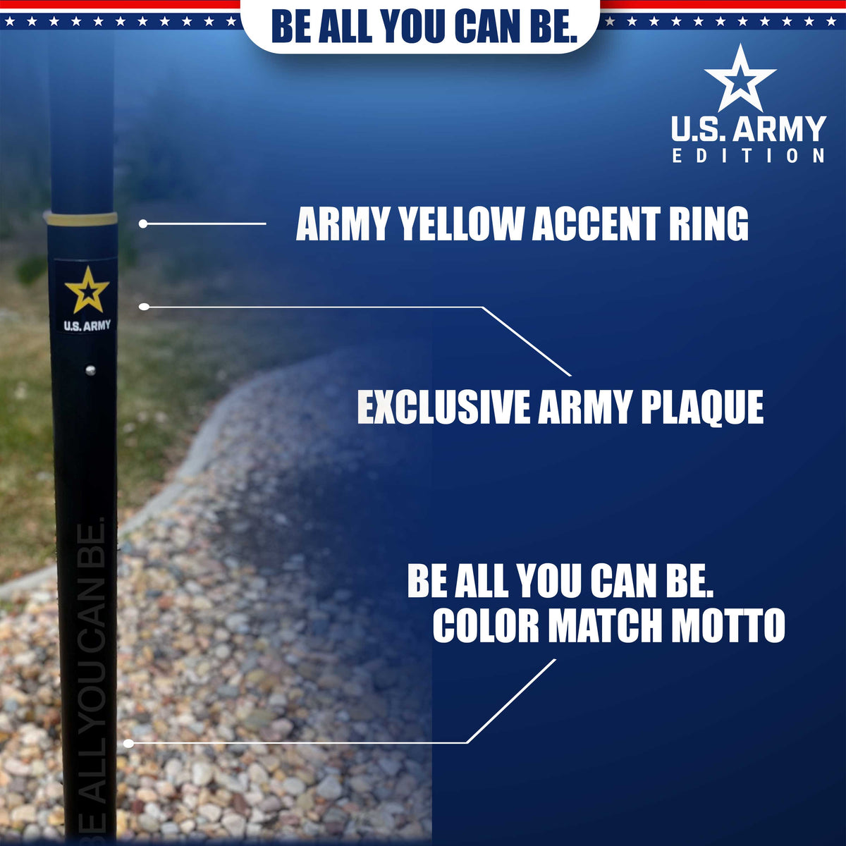 BUNDLE 25' Delta TELESCOPING Flagpole ARMY Edition (Black) (Pole, Ligh ...