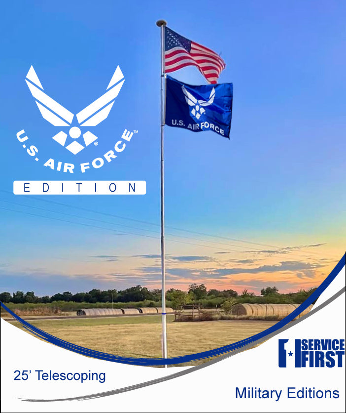 25' Delta TELESCOPING Flagpole AIR FORCE Edition (Silver/Black ...