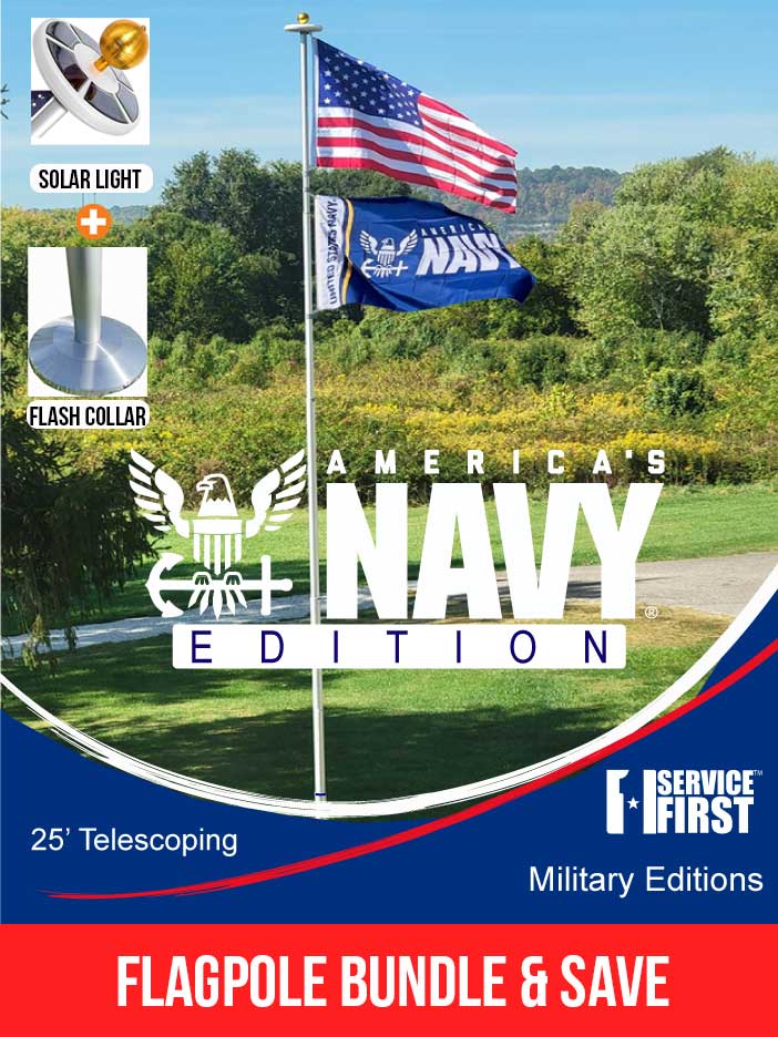BUNDLE 25' Delta TELESCOPING Flagpole NAVY Edition (Silver/Black) (Pol ...