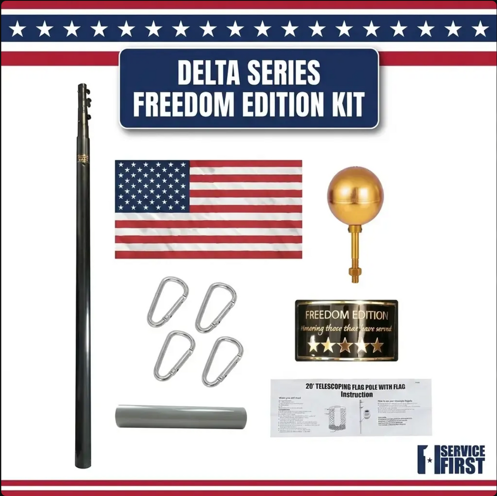 20' or 25' Delta TELESCOPING Flagpole "Freedom Edition" (Black ...