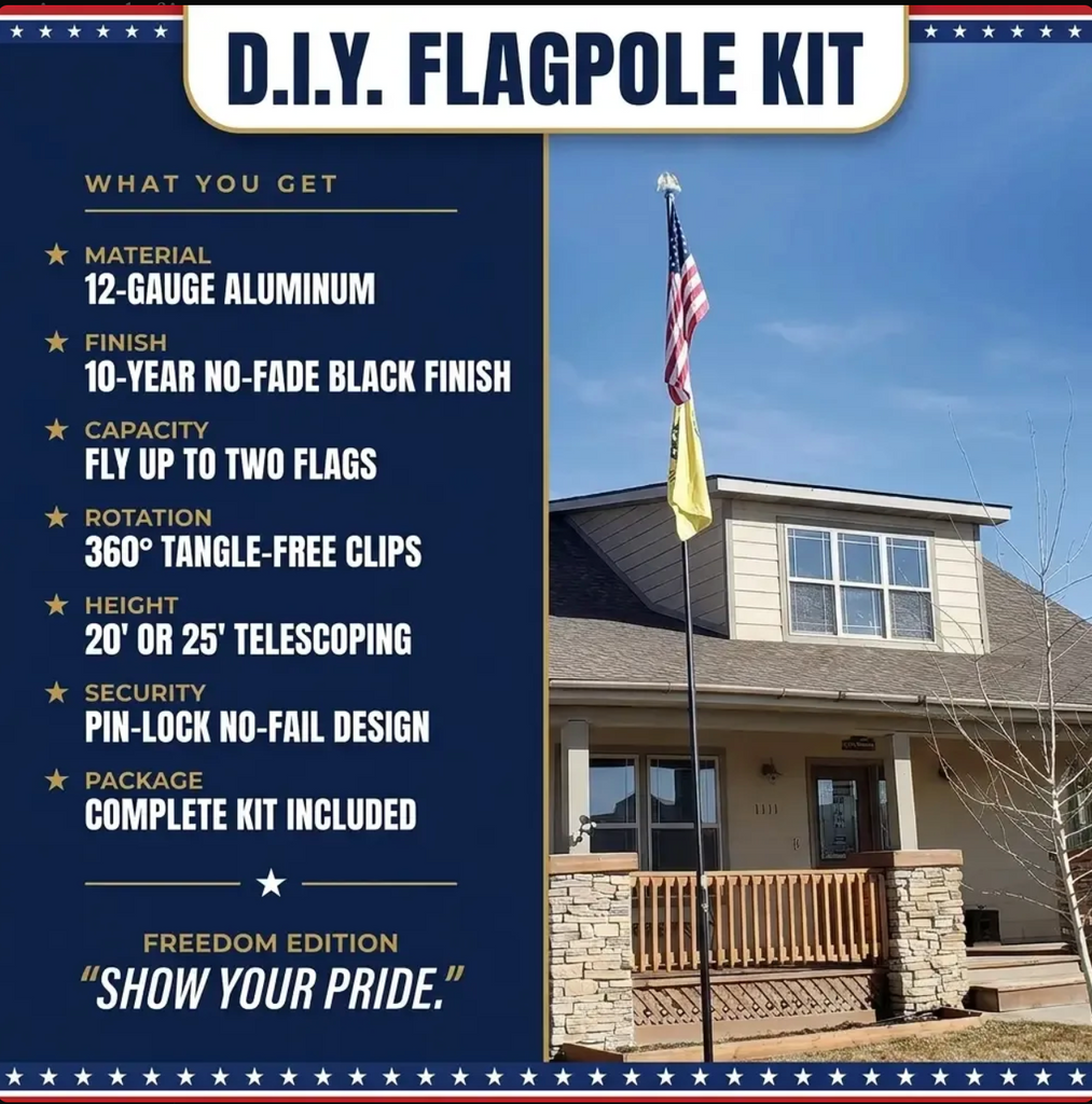 20' or 25' Delta TELESCOPING Flagpole "Freedom Edition" (Black ...