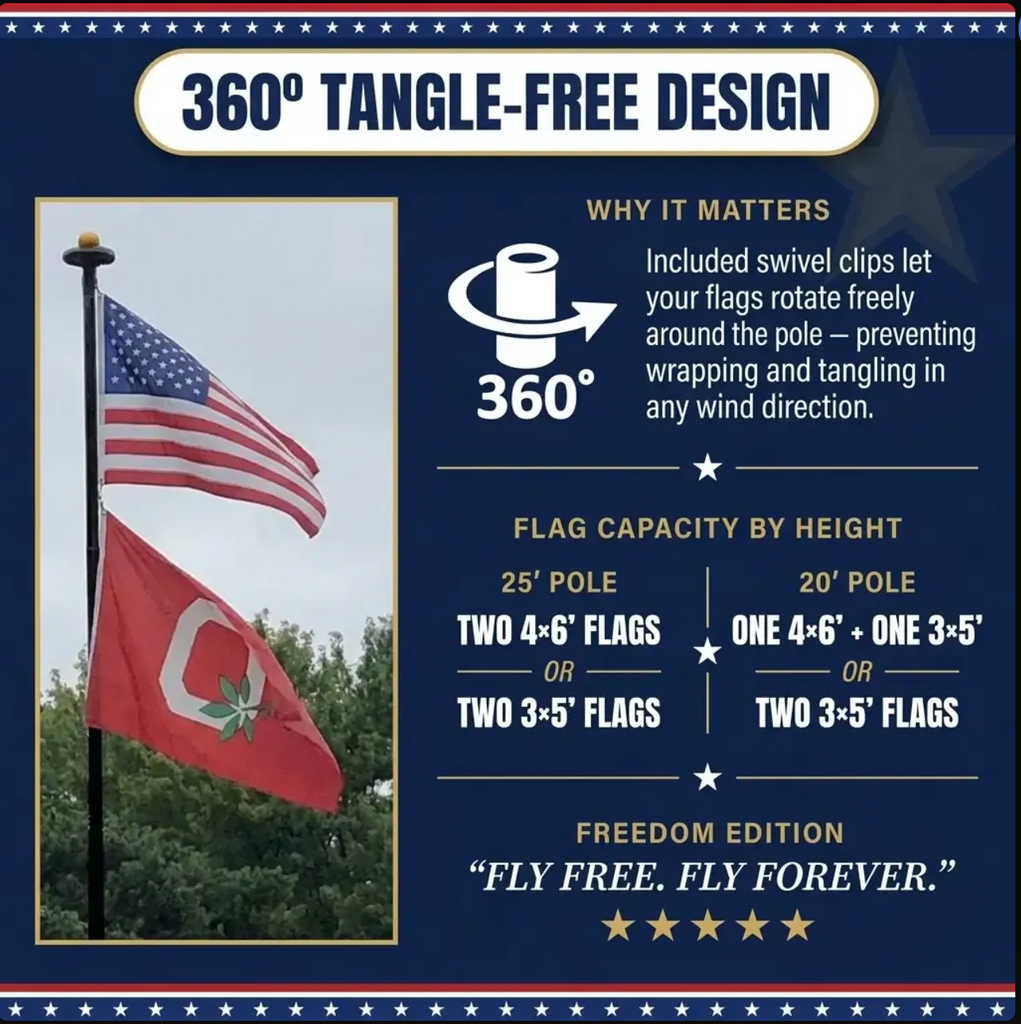 20' or 25' Delta TELESCOPING Flagpole "Freedom Edition" (Black ...
