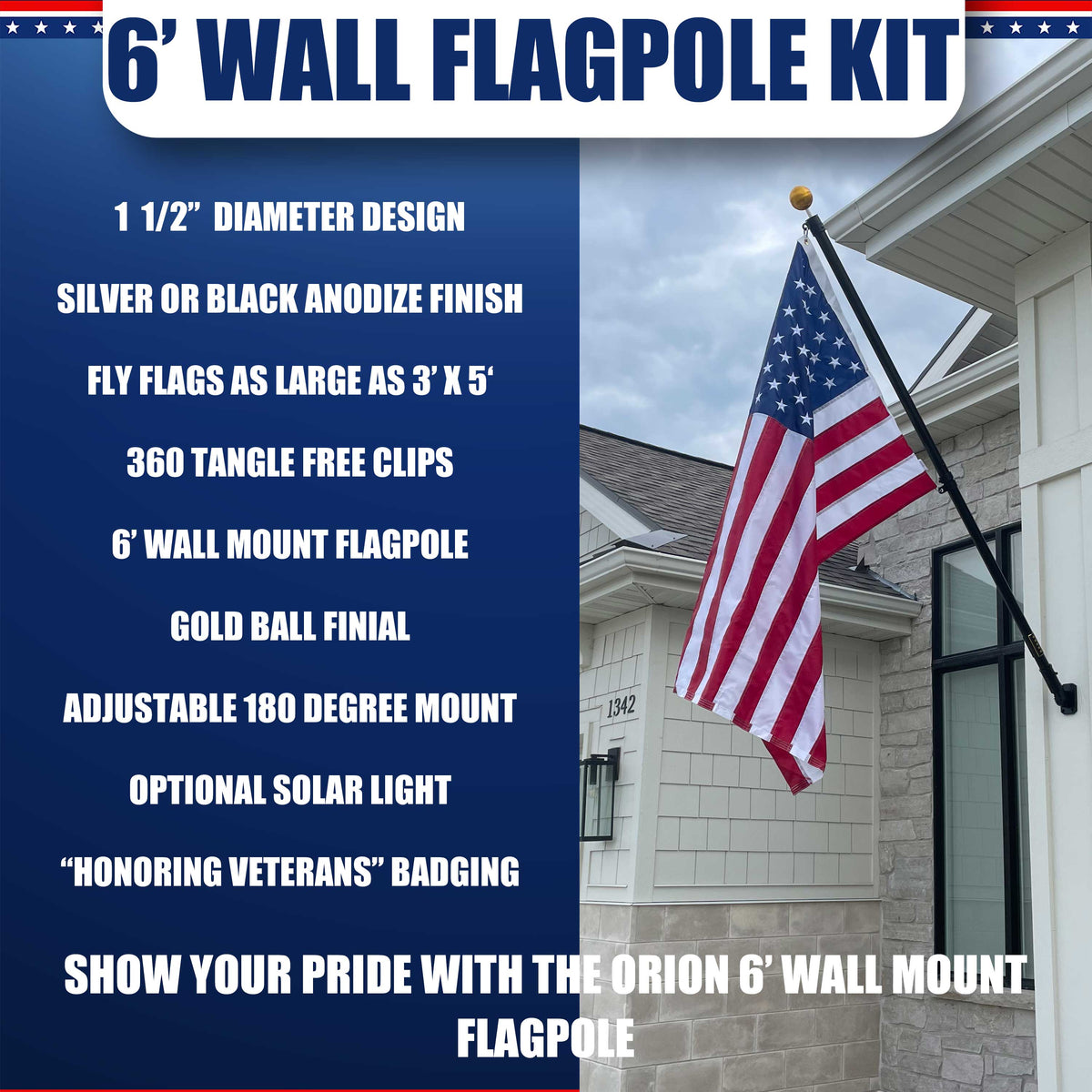 Orion 6' Premium Wall Mounted Flagpole – Service First Products